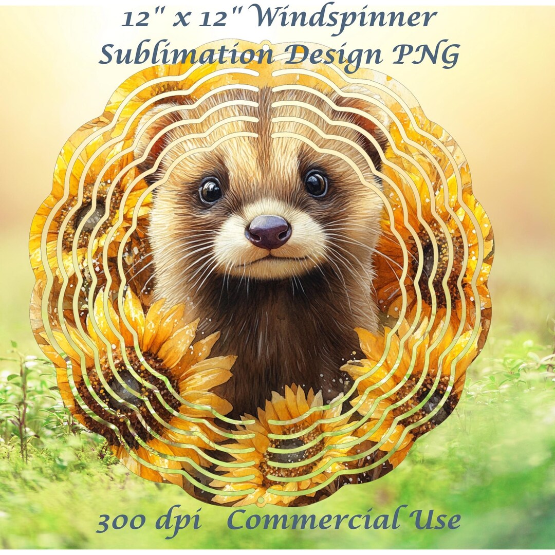 Ferret Wind Spinner, Yellow Floral Wind Spinner, Sublimation Design ...