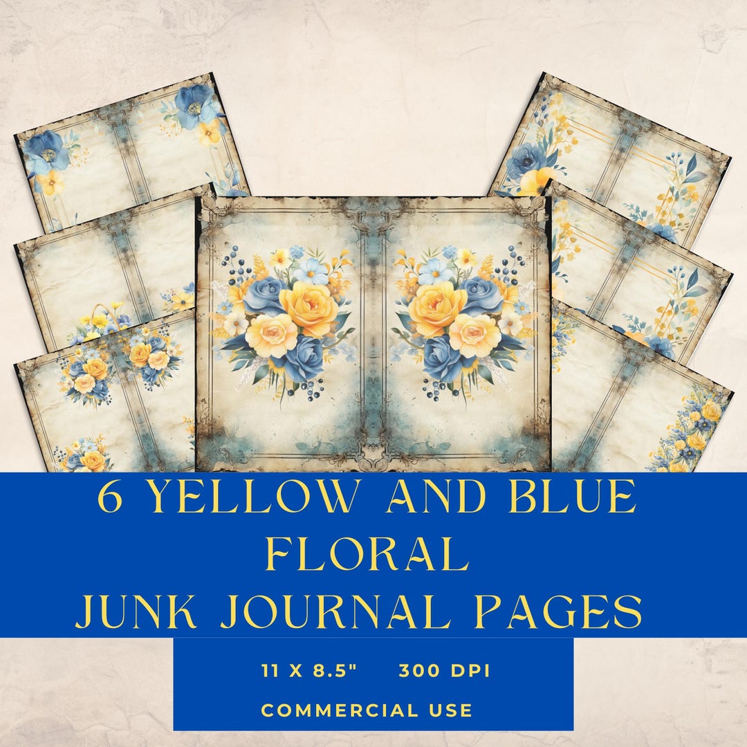Yellow and Blues Rose Junk Journal Pages | Shabby Chic Journal ...