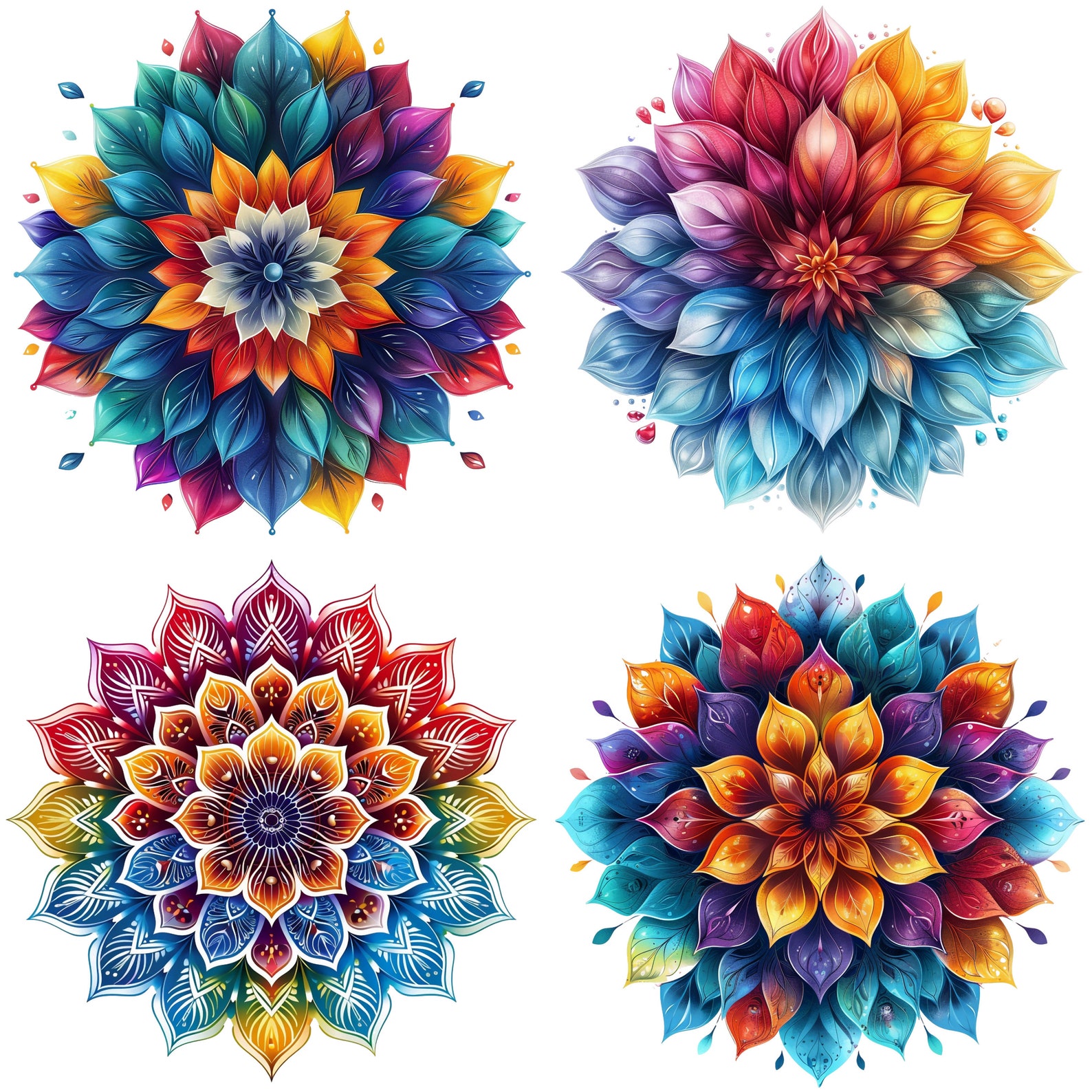 Rainbow Mandala Collection Of 16 Rainbow Floral Mandalas Png Clipart