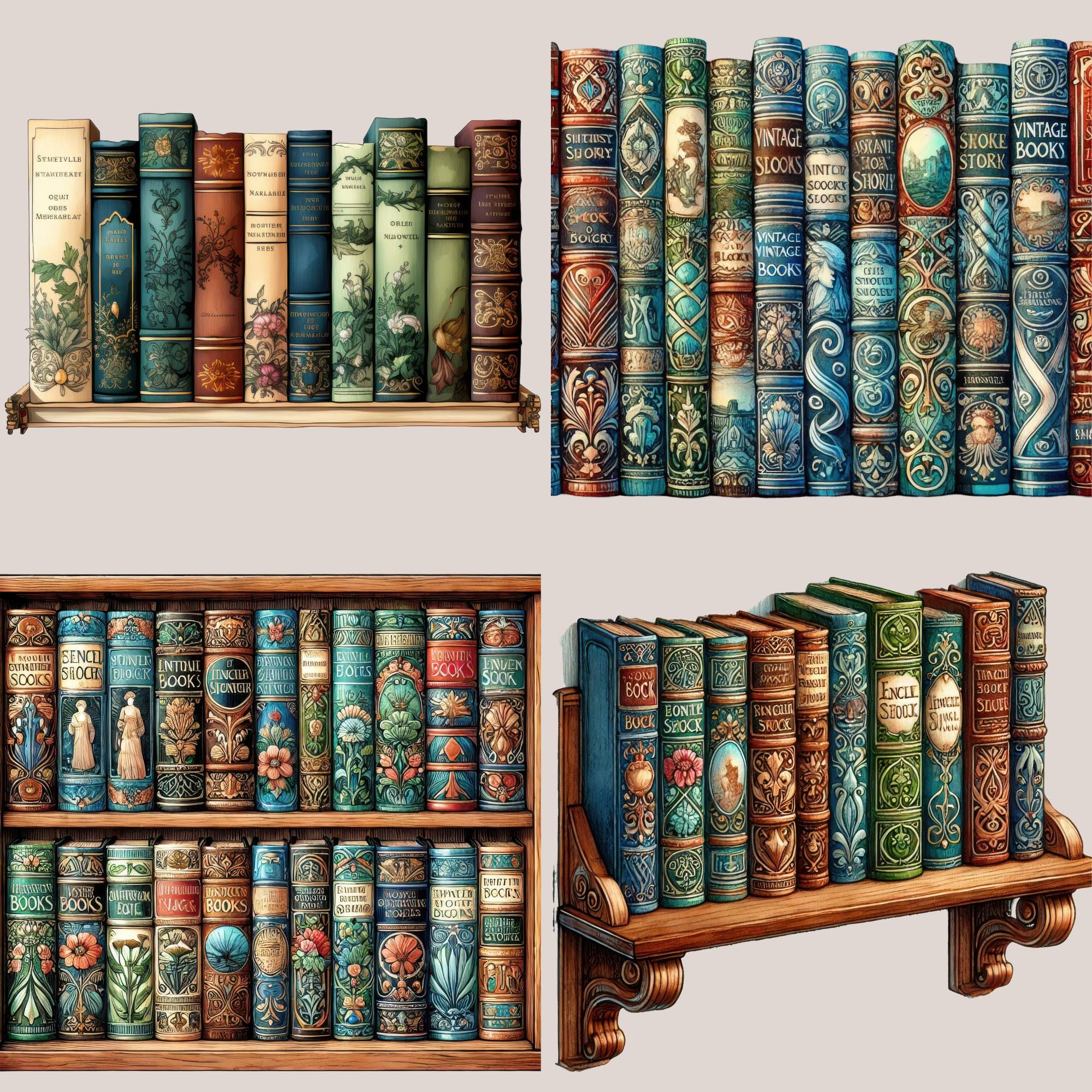 Book Spines Bundle Watercolor Set, Instant Digital Download, Vintage ...