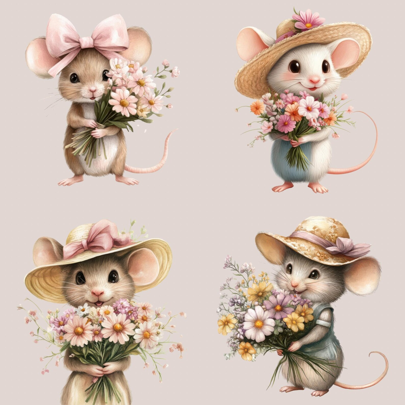 Mouse and Flower Clipart | 16 High Quality Pngs | Digital Download ...