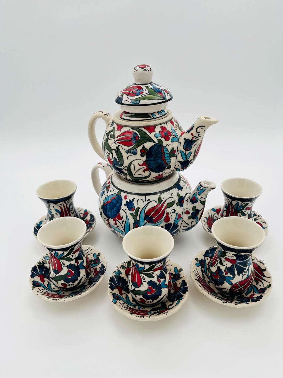 Handmade Turkish Ceramic Tea Set -set of 2 Teapots With Lids-turkish ...