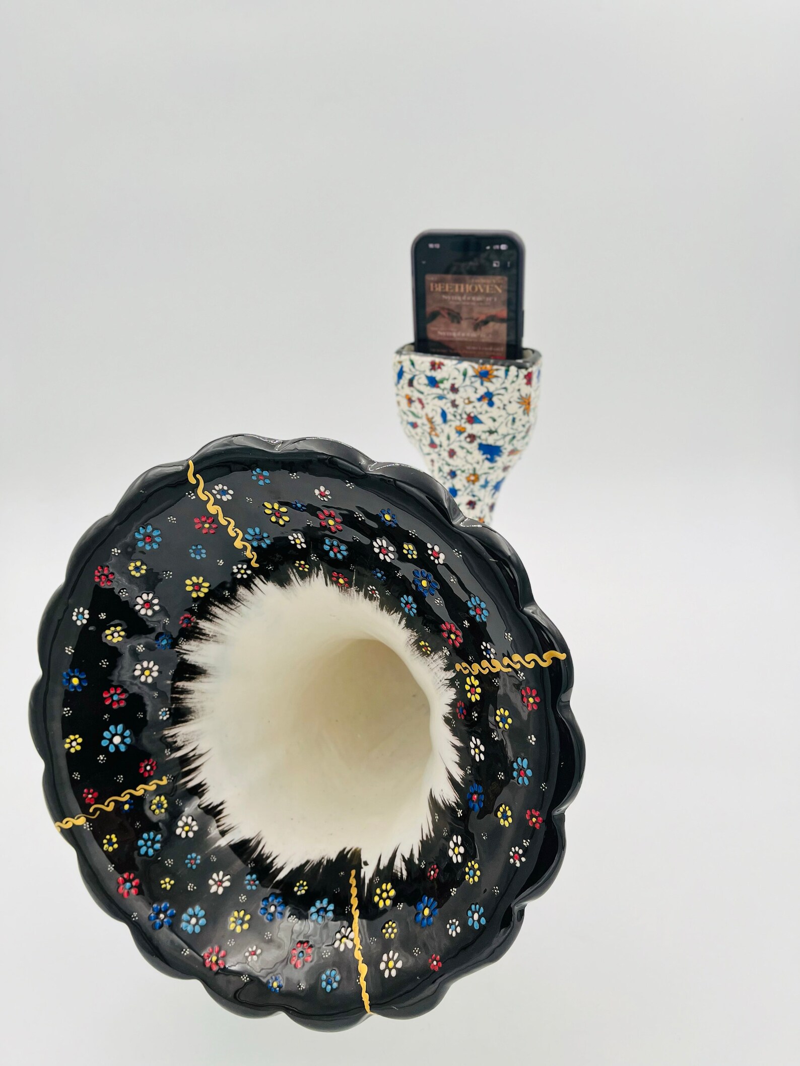 Handmade Ceramic Gramophone, Flower Patterned Gramophone, Decorative ...