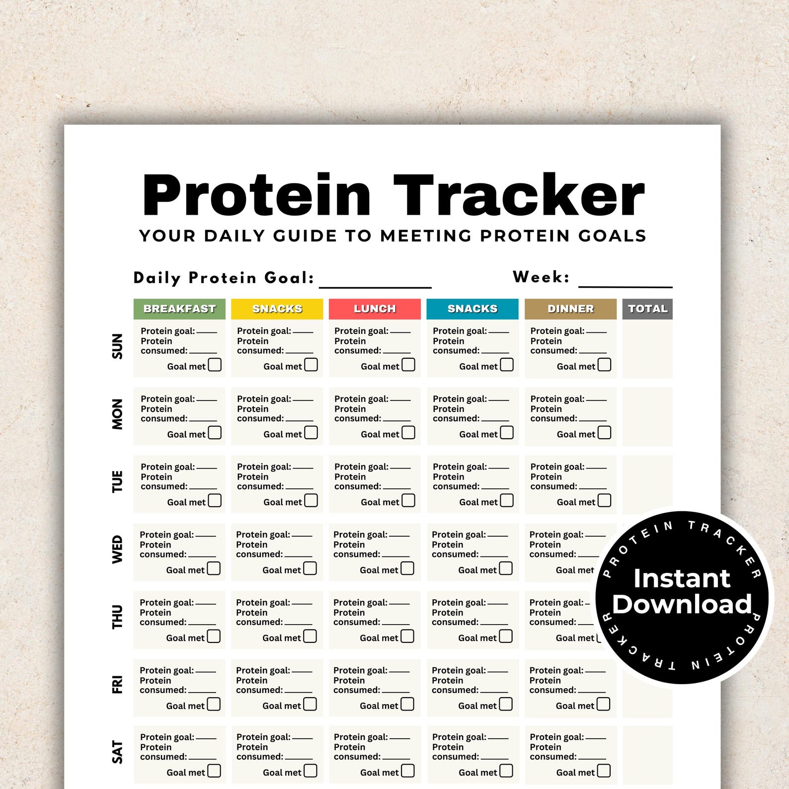 Protein Tracker Printable, Weekly Protein Tracker for Low Protein Diet ...