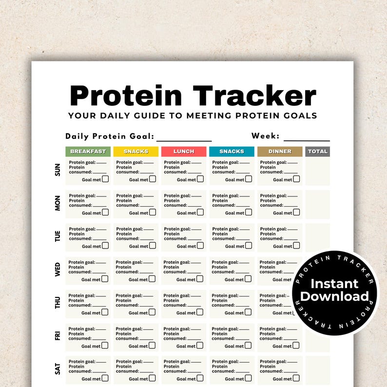 Protein Tracker Printable, Weekly Protein Tracker for Low Protein Diet ...