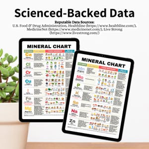 Mineral Chart Cheat Sheets Visual Guide for All 14 Minerals, Mineral Food Sources Chart, Signs ...