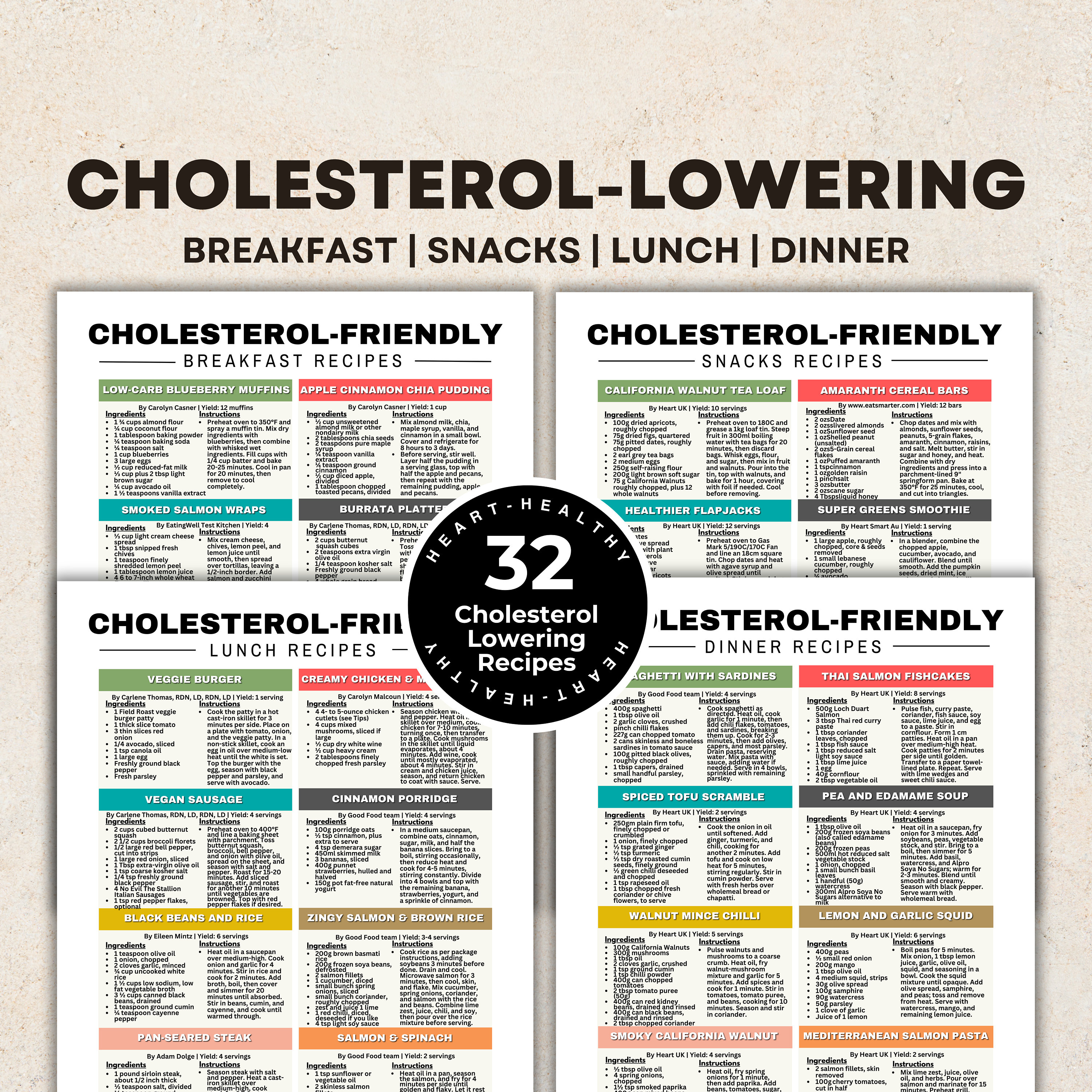 Cholesterol Lowering Recipes, HDL and LDL Lipid Lowering Heart Healthy ...