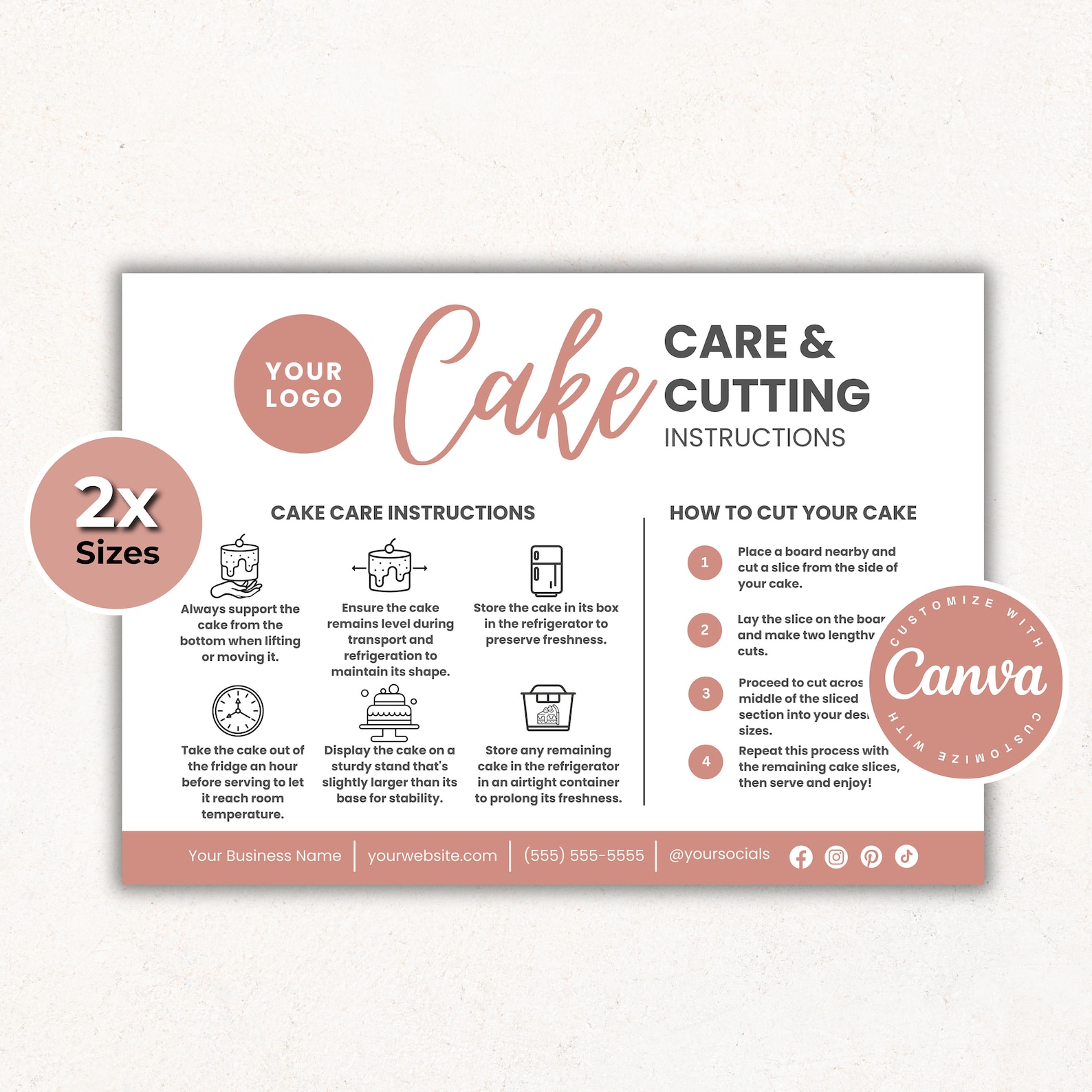 Cake Care Card, Cake Care Instructions, Cake Cutting Guide, Canva ...
