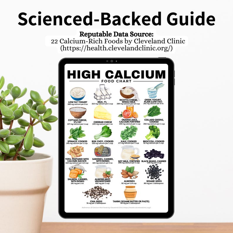 Calcium Food List, High Calcium Chart for Osteoporosis, Postmenopausal ...