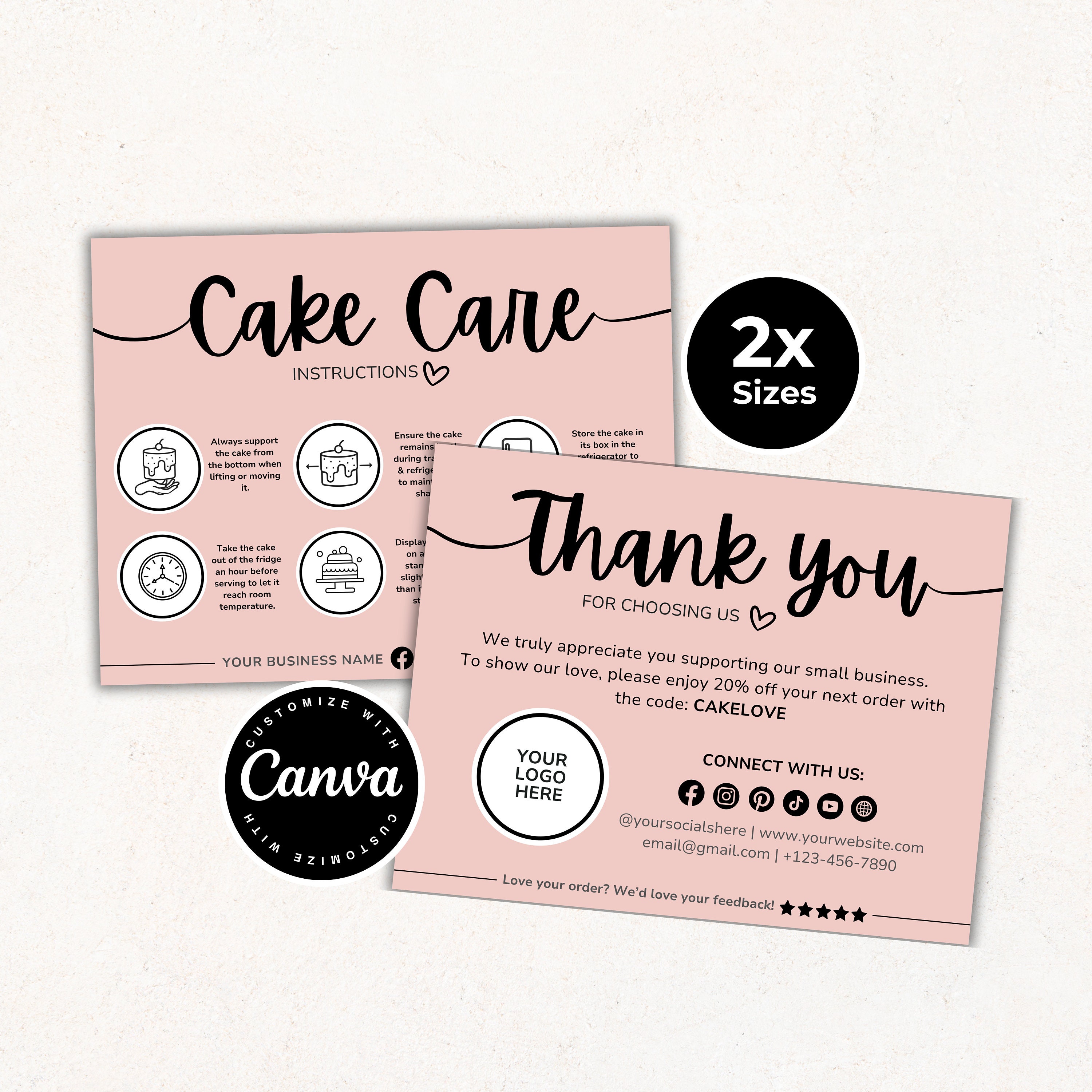 Cake Care Card, Printable Cake Care Instructions Card, Bakery Box Thank ...