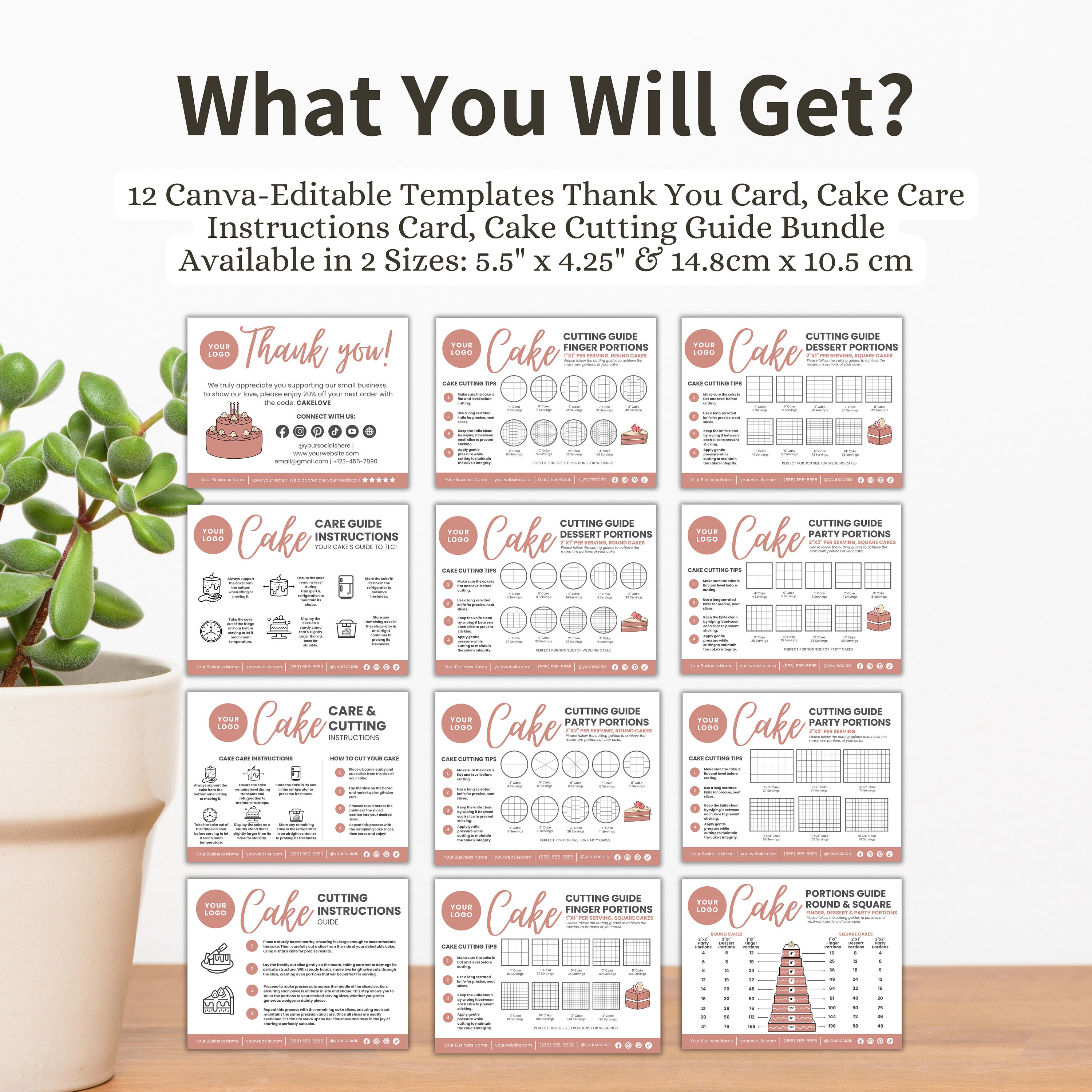 Cake Cutting Guide Bundle, Cake Cutting Set, Cake Care Card, Editable ...