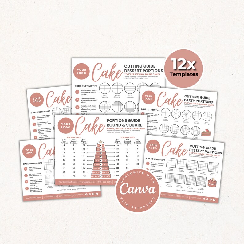 Cake Cutting Guide Bundle, Cake Cutting Set, Cake Care Card, Editable ...