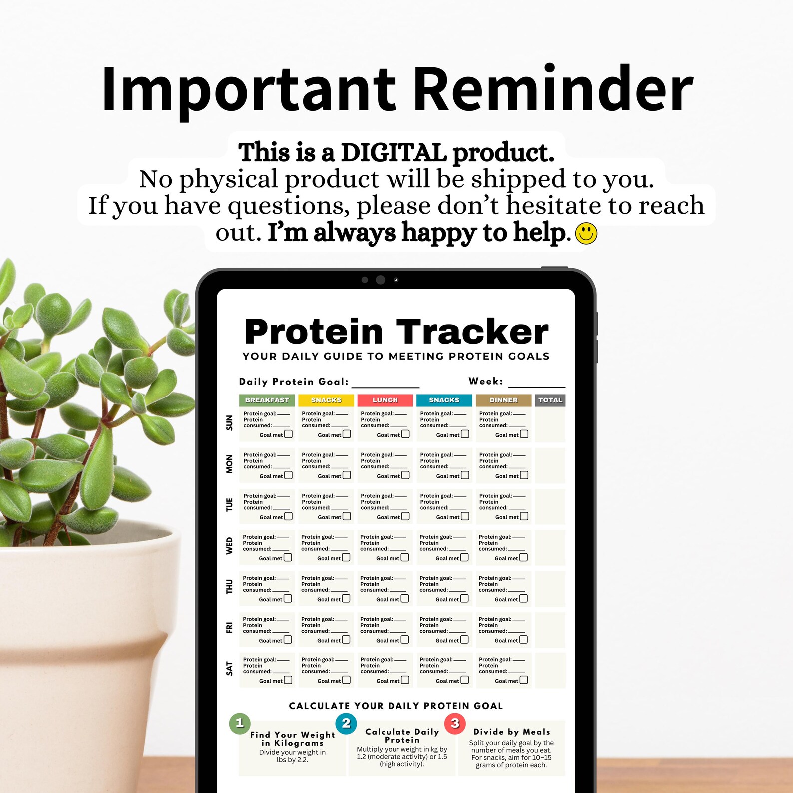 Protein Tracker Printable, Weekly Protein Tracker for Low Protein Diet ...