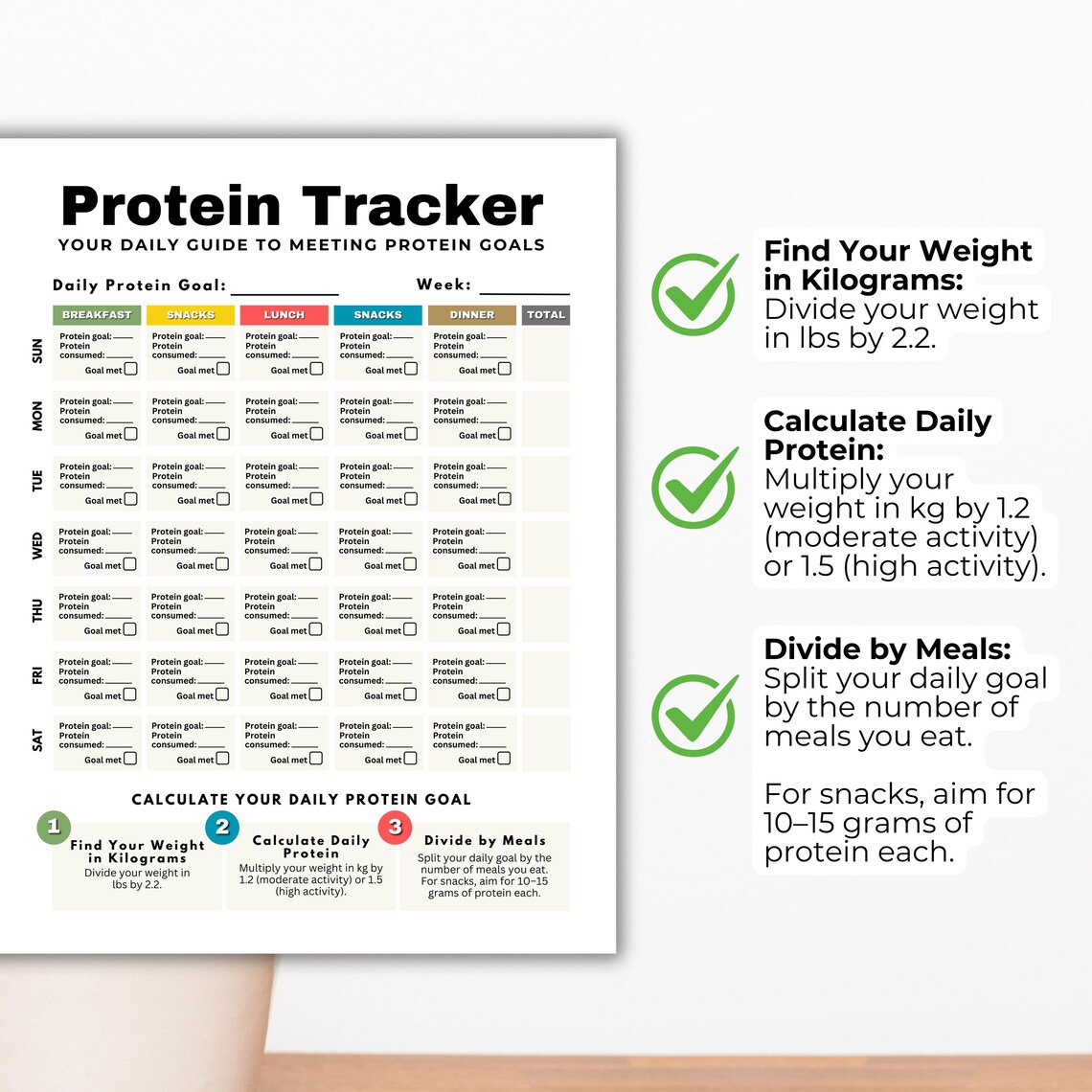 Protein Tracker Printable, Weekly Protein Tracker for Low Protein Diet ...