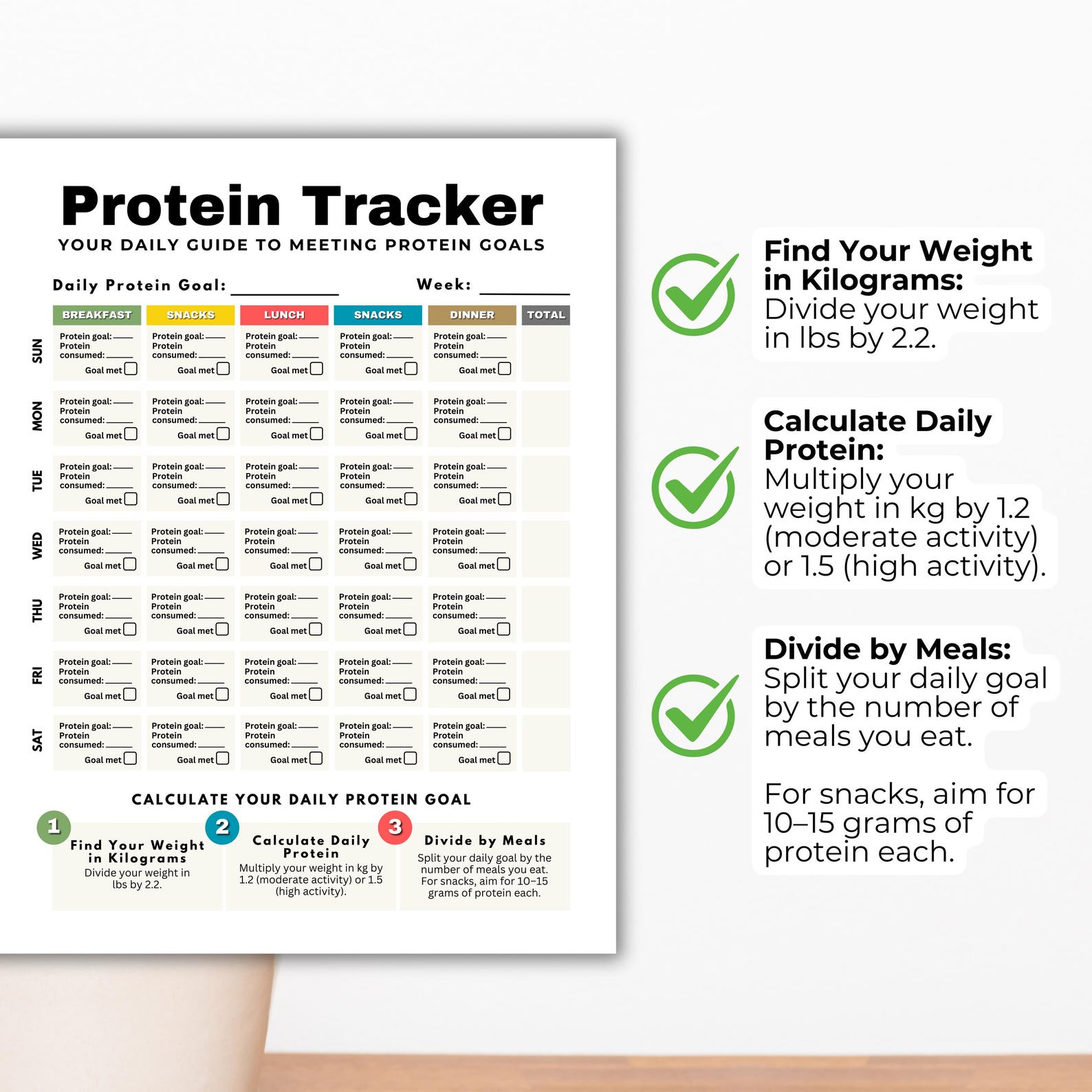 Protein Tracker Printable, Weekly Protein Tracker for Low Protein Diet ...