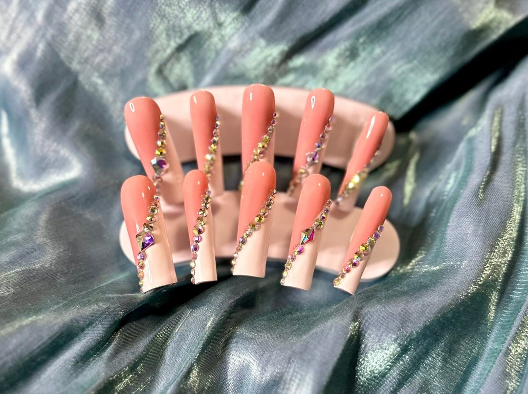 Bling Diagonal French Tip Nails - Etsy