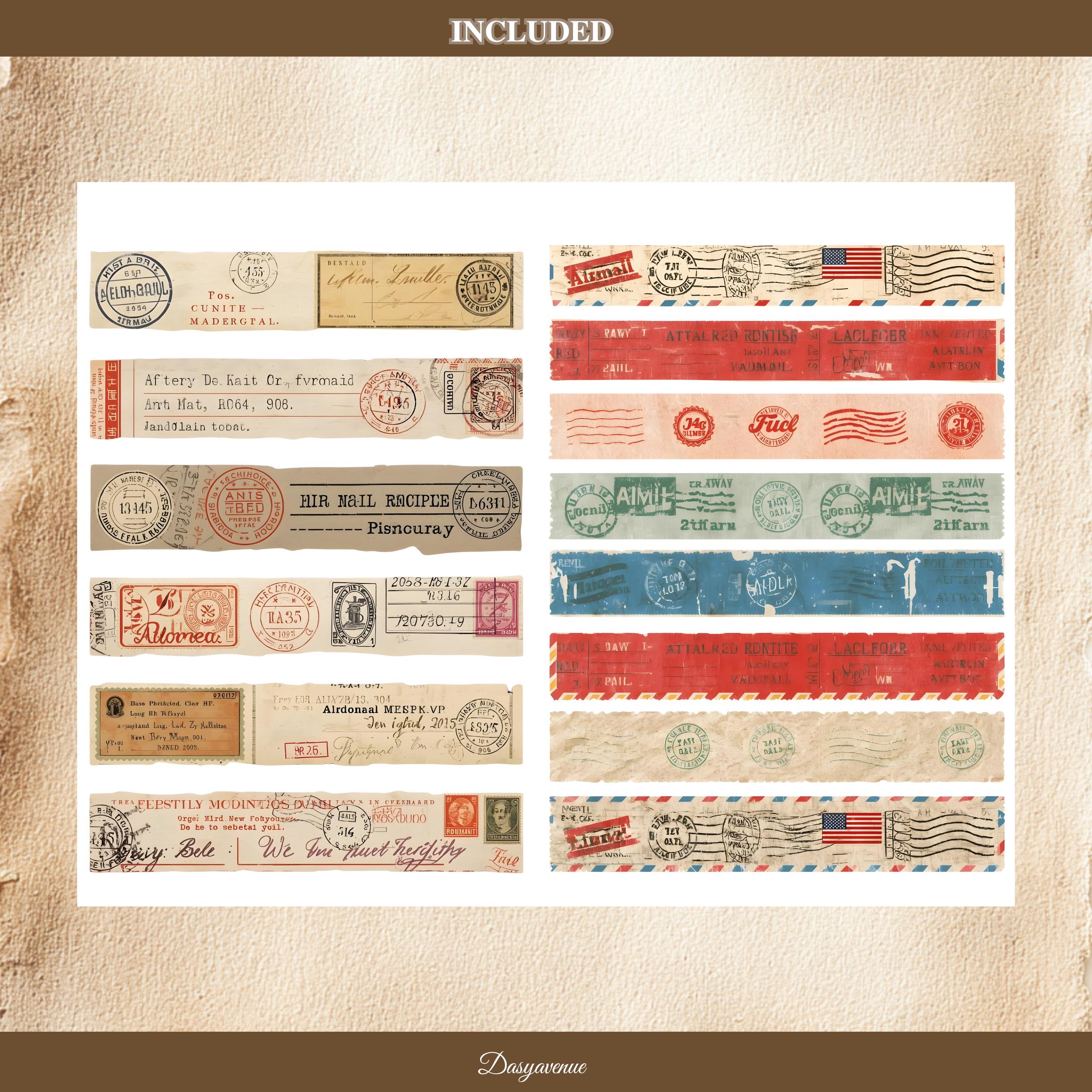 Vintage Airmail Washi Tape Printable, Retro Postal Ephemera for Junk ...