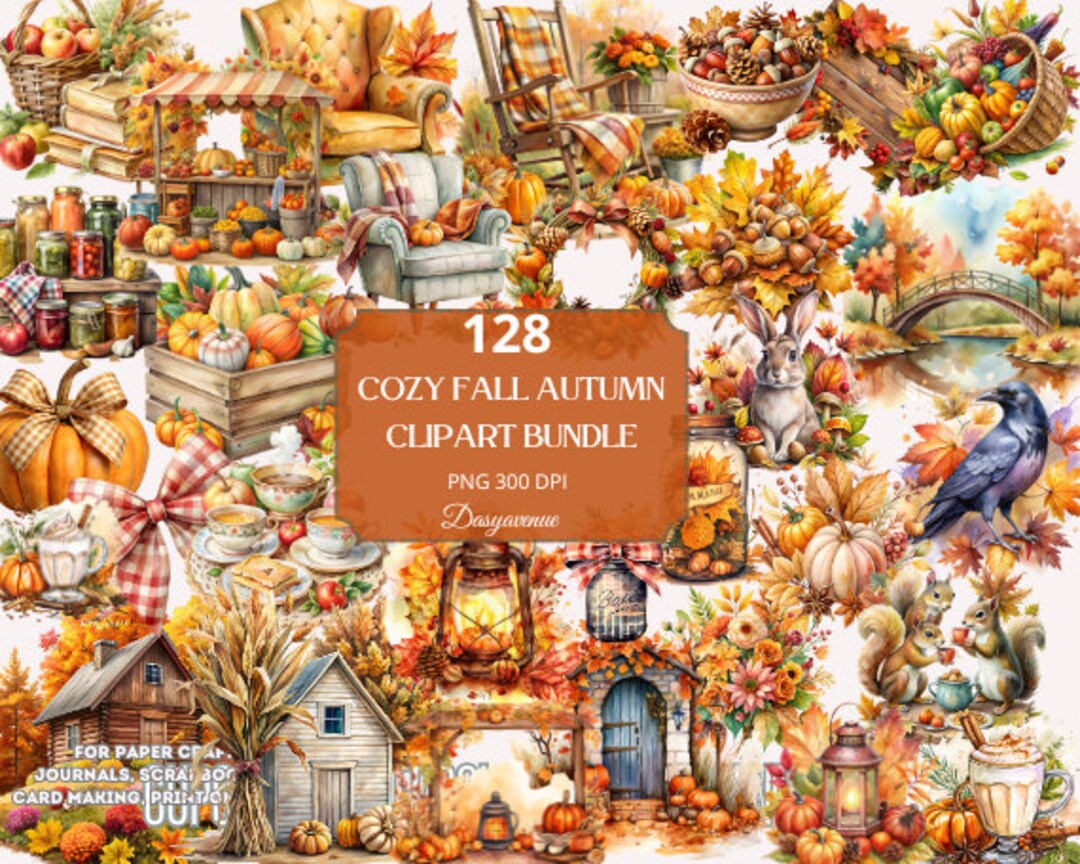 128 Fall Watercolor Clipart Bundle, Fall PNG, Autumn Clipart, Autumn ...