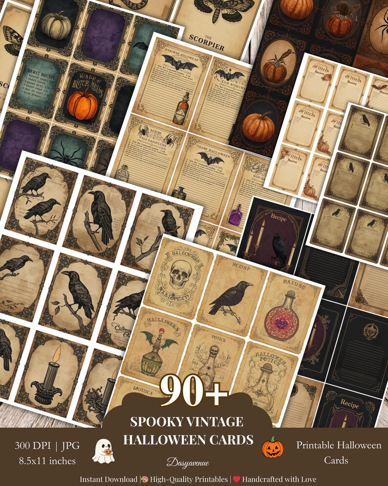 Spooky Vintage Halloween Cards | Printable Ephemera Cards for Junk ...