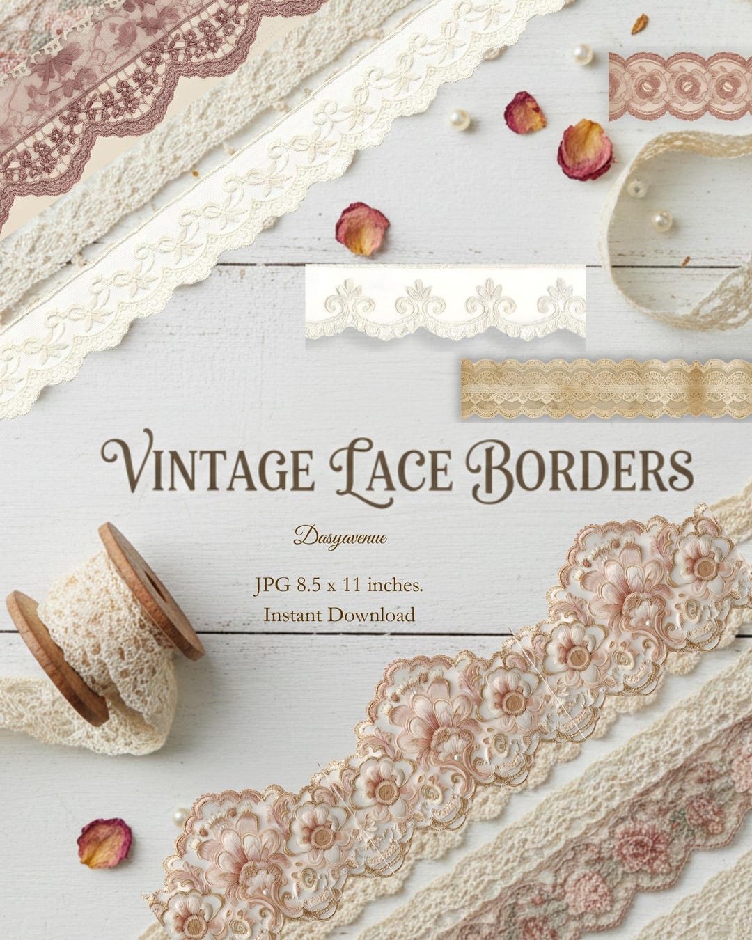 Vintage Lace Borders Printable, Shabby Chic Journal Borders, Antique ...