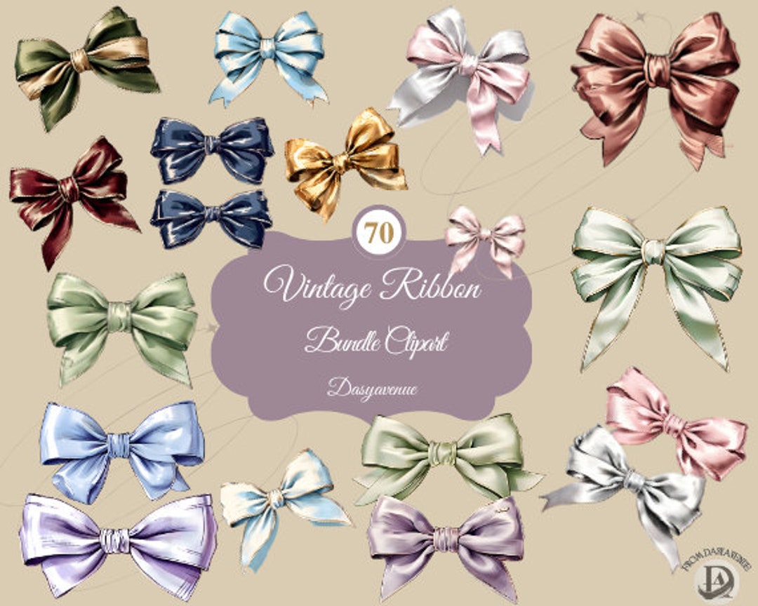 Vintage Ribbon Clipart Bundle, Green Ribbon, Ribbon Gold Clipart, Peach ...