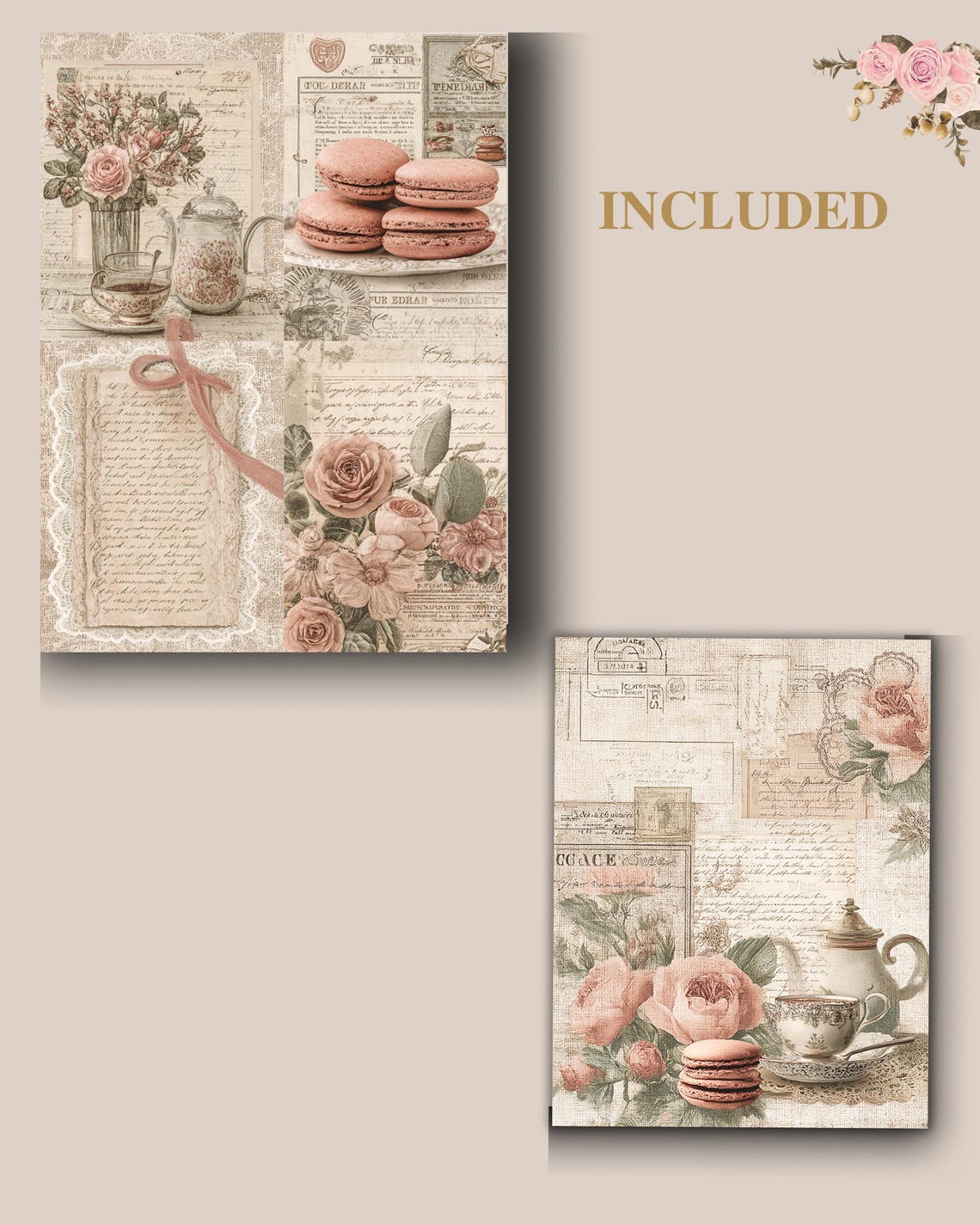 Vintage Tea Roses Junk Journal Pages, Shabby Chic Printable Ephemera ...