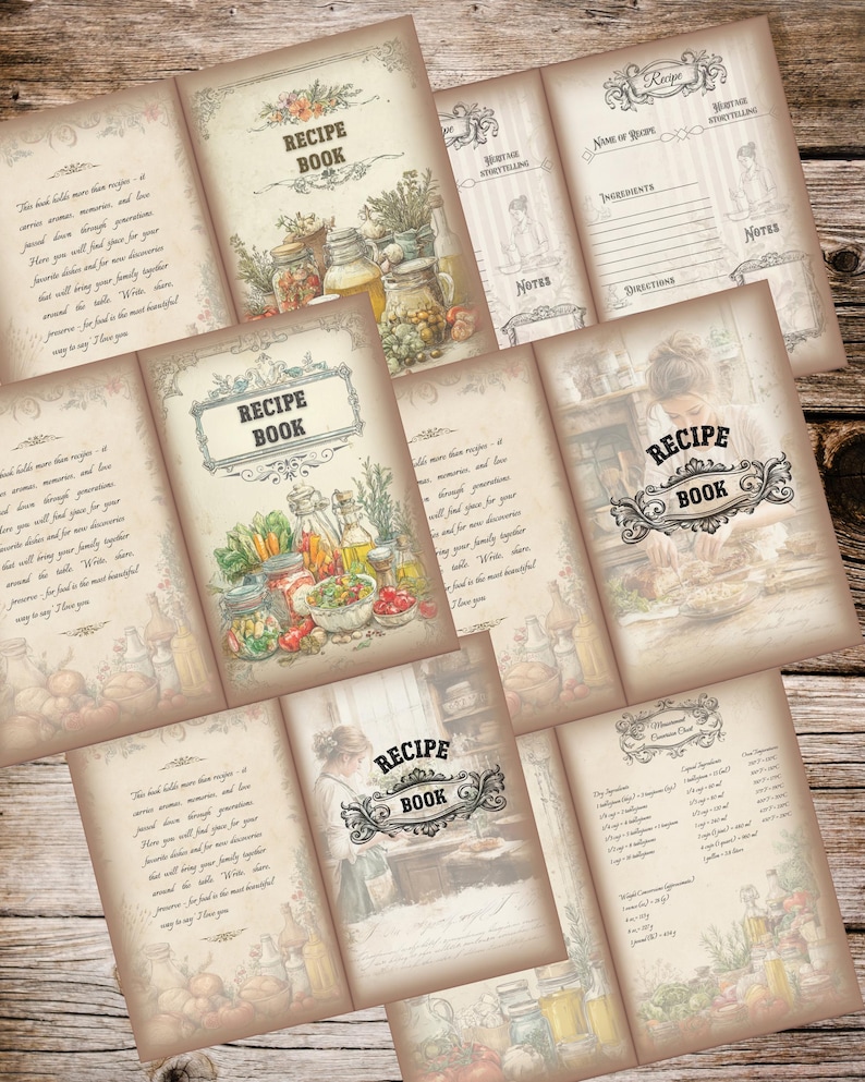 DIY Printable Recipe Journal Kit | Vintage Cookbook Pages, Covers ...