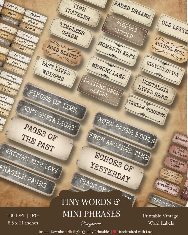 Tiny Words & Mini Phrases Labels – Vintage Word Stickers for Junk ...