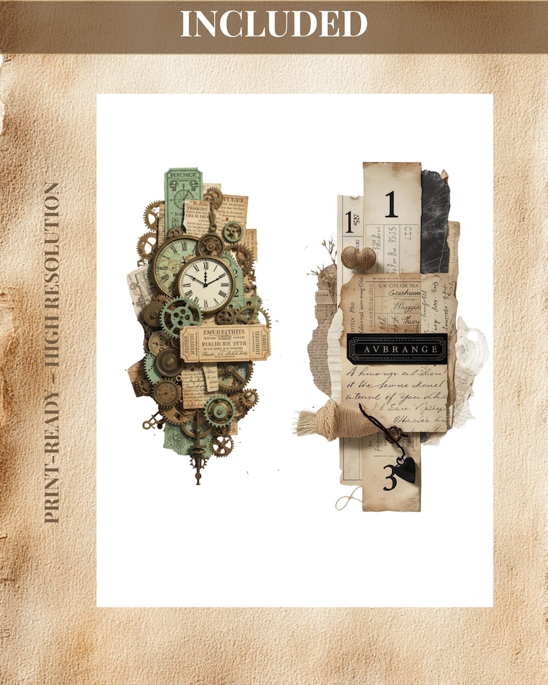 Steampunk Junk Journal Clusters, Industrial Gears Clipart, Vintage ...