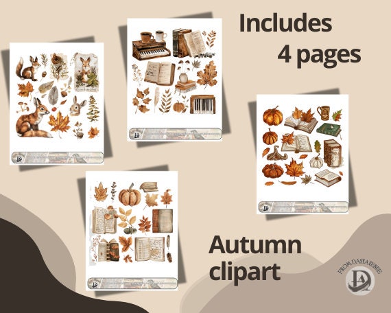 Cozy Autumn Junk Journal Kit Printable Vintage Fall Pages, Tags, Washi ...