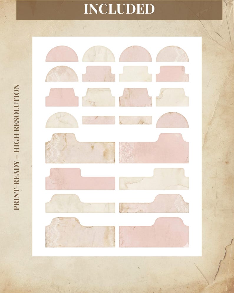 Vintage Journal Tabs Printable, Neutral & Botanical Ephemera Tabs for ...