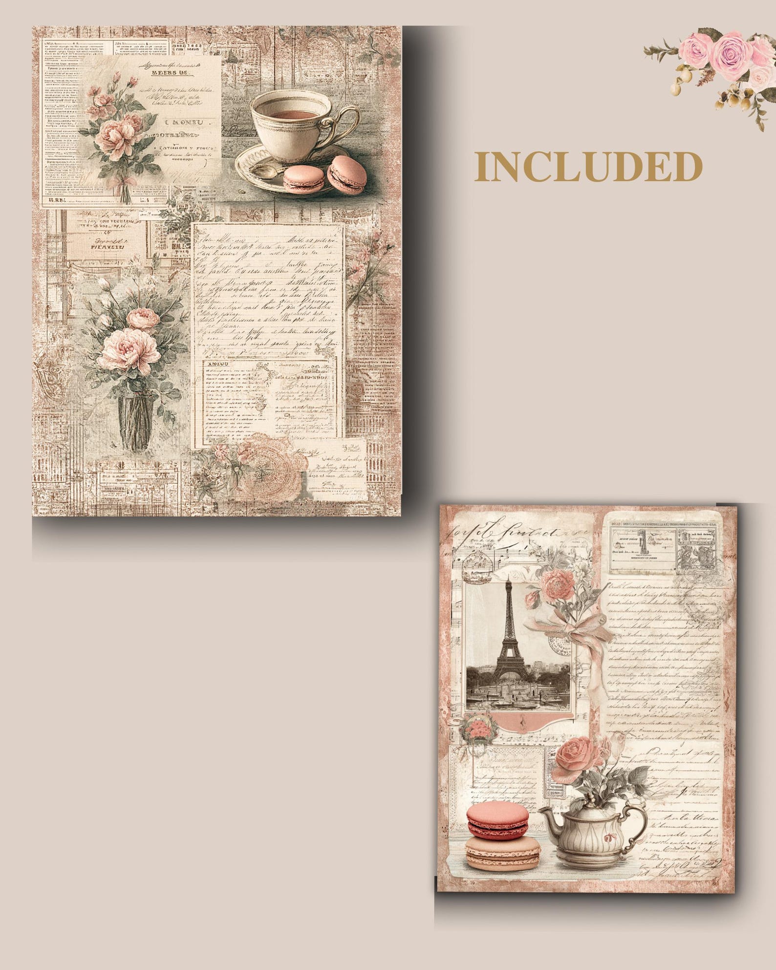 Vintage Tea Roses Junk Journal Pages, Shabby Chic Printable Ephemera ...