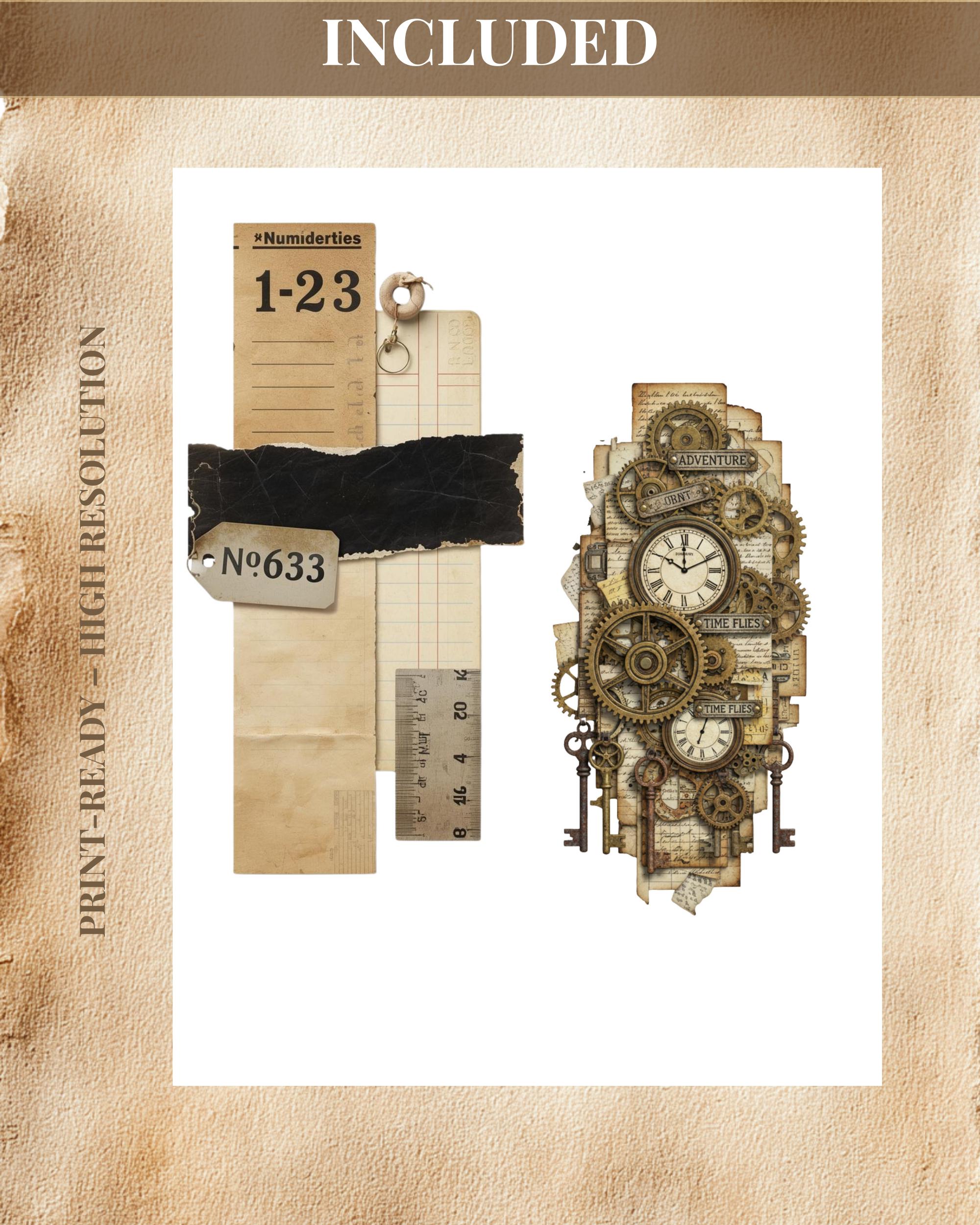 Steampunk Junk Journal Clusters, Industrial Gears Clipart, Vintage ...