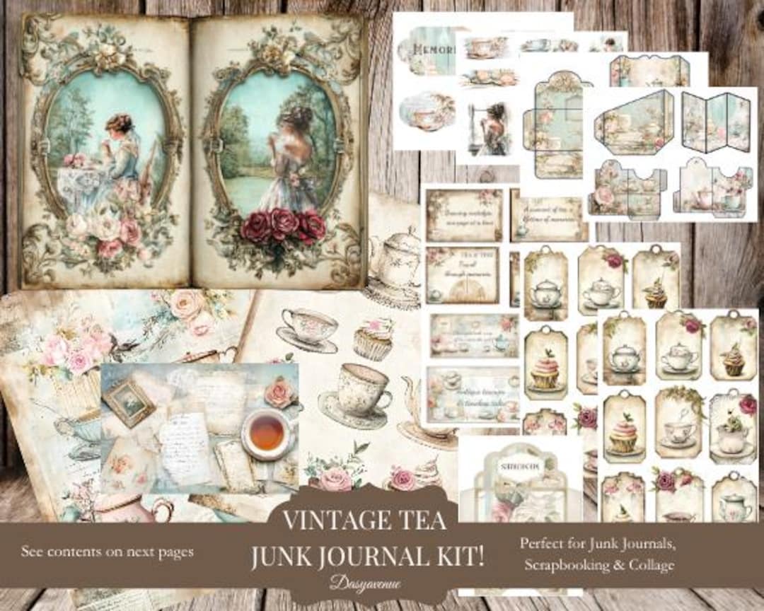 Vintage Tea Junk Journal Kit - Printable Ephemera, Victorian Tea Party ...