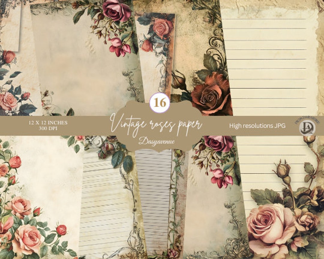 Vintage Roses Digital Paper Pack Junk Journal Pages Antique Floral ...