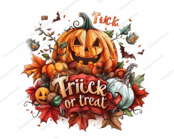 Halloween Trick or Treat Clipart Set Spooky Pumpkin Designs, Perfect ...