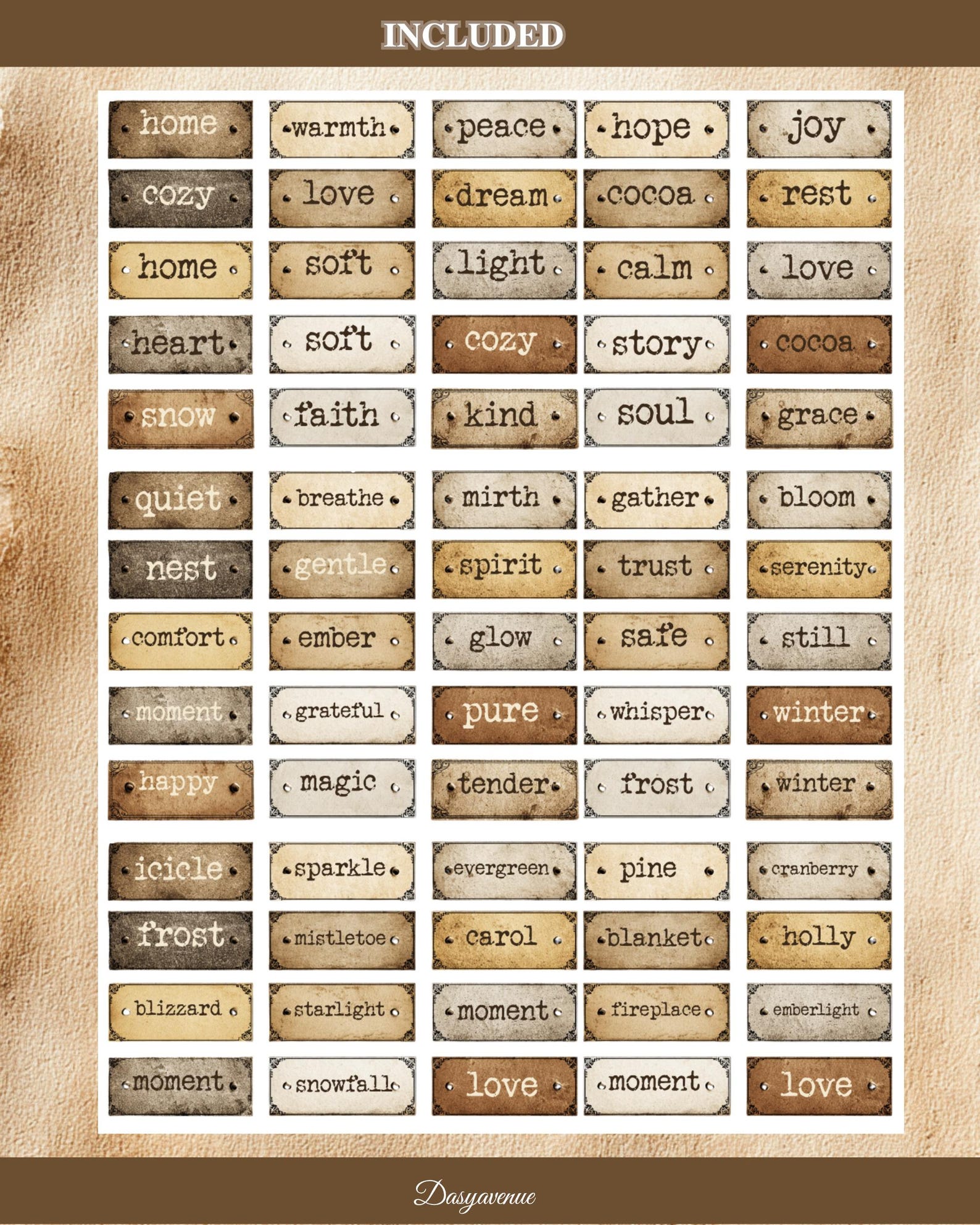 Cozy Words & Phrases Printable Labels | A4 + US Letter | Vintage Junk ...