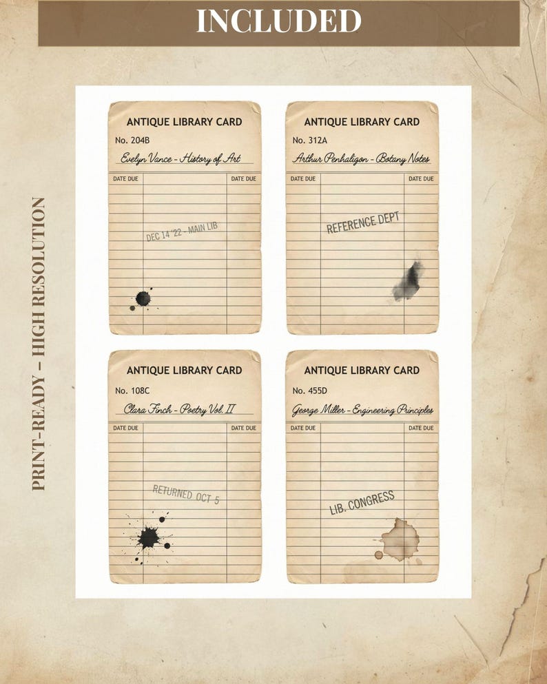Vintage Library Card Printable Pages, Old Library Cards & Pockets, Junk ...