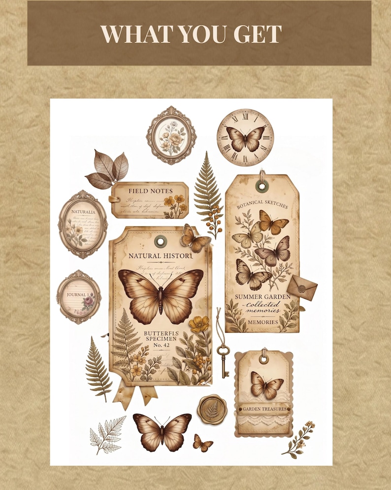 Vintage Sepia Ephemera Printable, Botanical Junk Journal Pages, Shabby ...