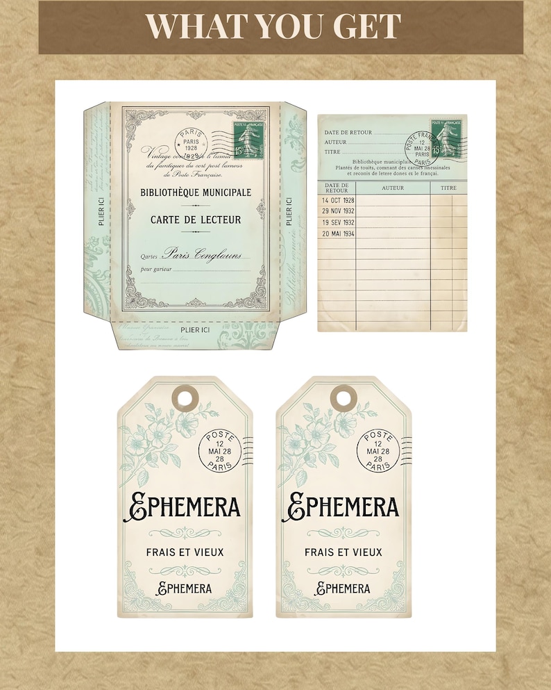 Vintage Journal Pocket & Tags Printable, Junk Journal Ephemera, French ...