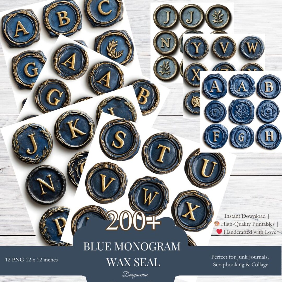 200+ Blue Wax Seal Monogram Letters | Vintage Alphabet PNG | Junk ...