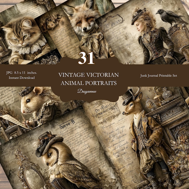 Vintage Victorian Animal Portraits Printable | Antique Sepia Animal ...