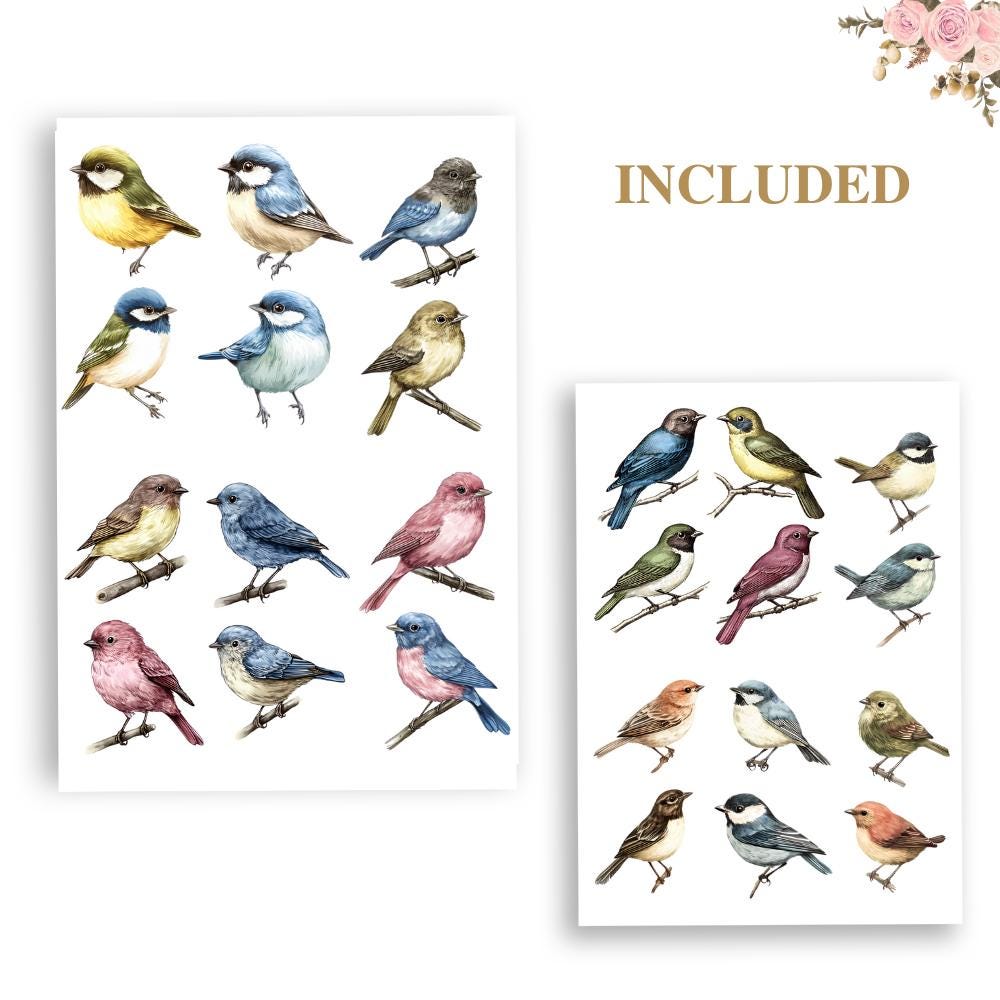 Vintage Birds Clipart PNG, Watercolor Bird Stickers, Junk Journal ...
