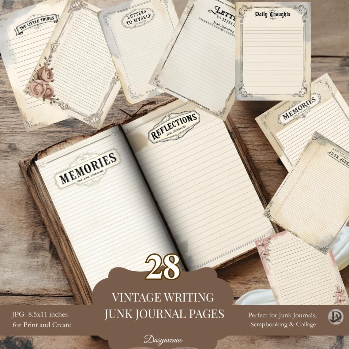 Printable Junk Journal Writing Pages | 28 Vintage Prompts for Memories ...