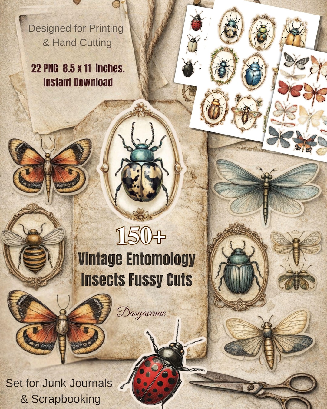 Vintage Insect Fussy Cut Ephemera - 150+ Printable Bug Stickers ...