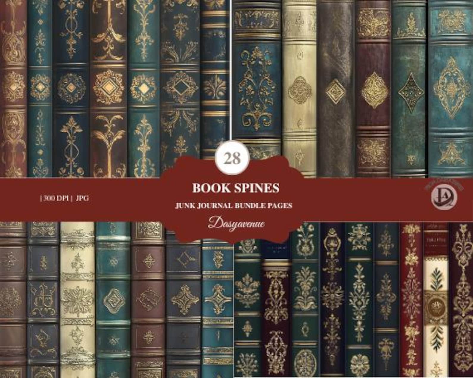 Antique Ornament Book Spines Set, for - Digital Book Cover, Printable ...