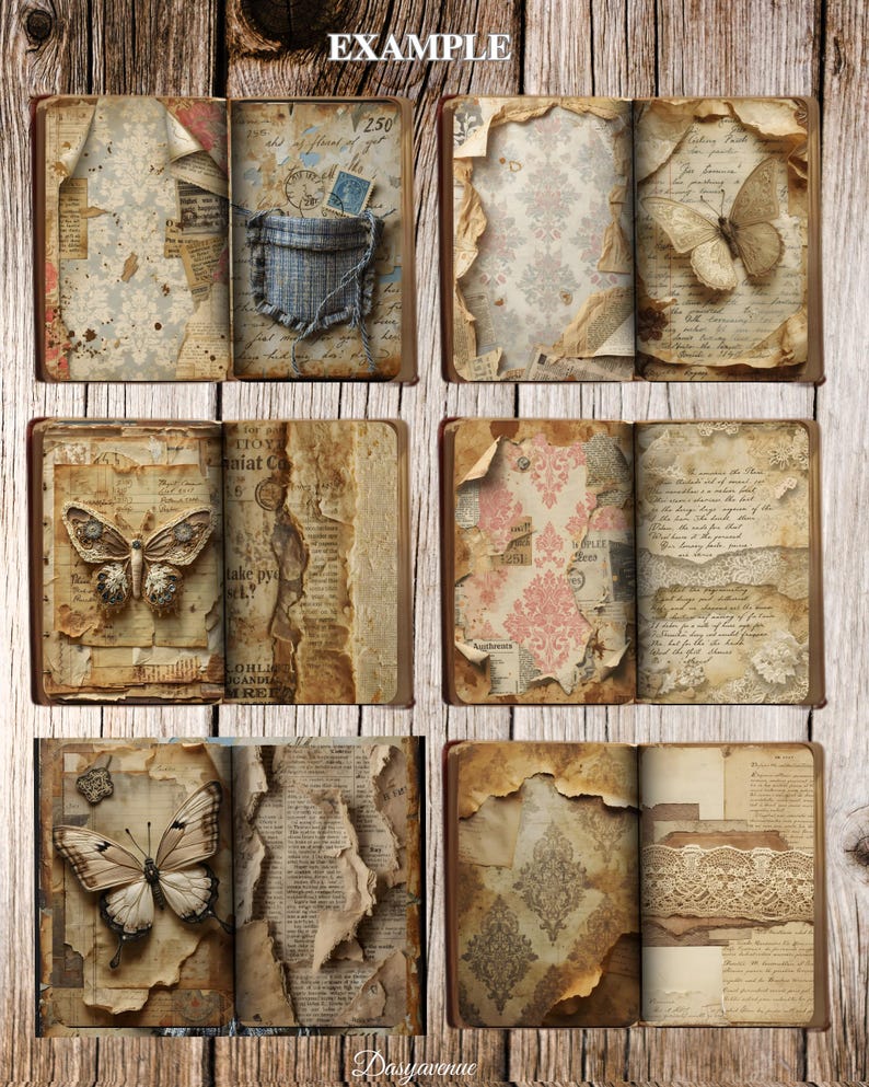 Vintage Damaged Paper Junk Journal Pages | Distressed Grunge Collage ...