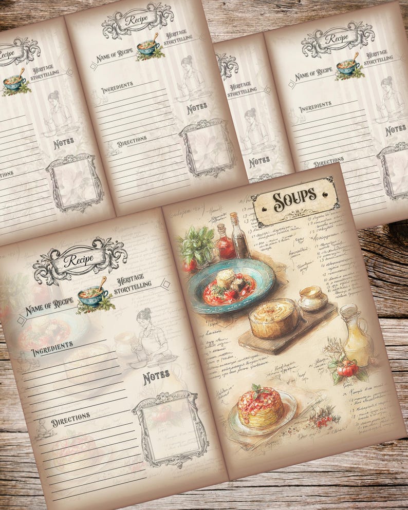 DIY Printable Recipe Journal Kit | Vintage Cookbook Pages, Covers ...