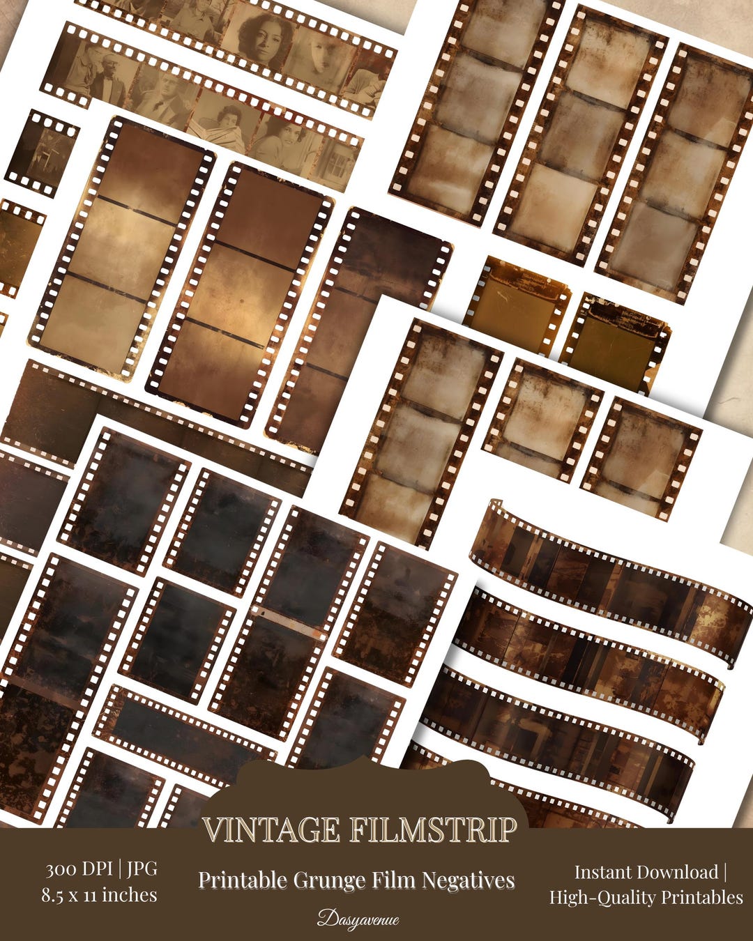 Vintage Filmstrips Printable Pages | Grunge Film Negatives | Rustic ...