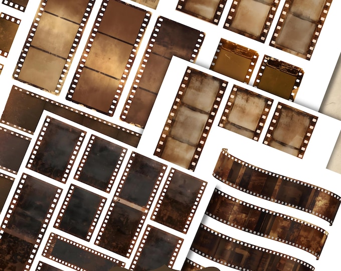 Vintage Old Filmstrip Paper, 58 Grungy Printable Film Strips in Black ...
